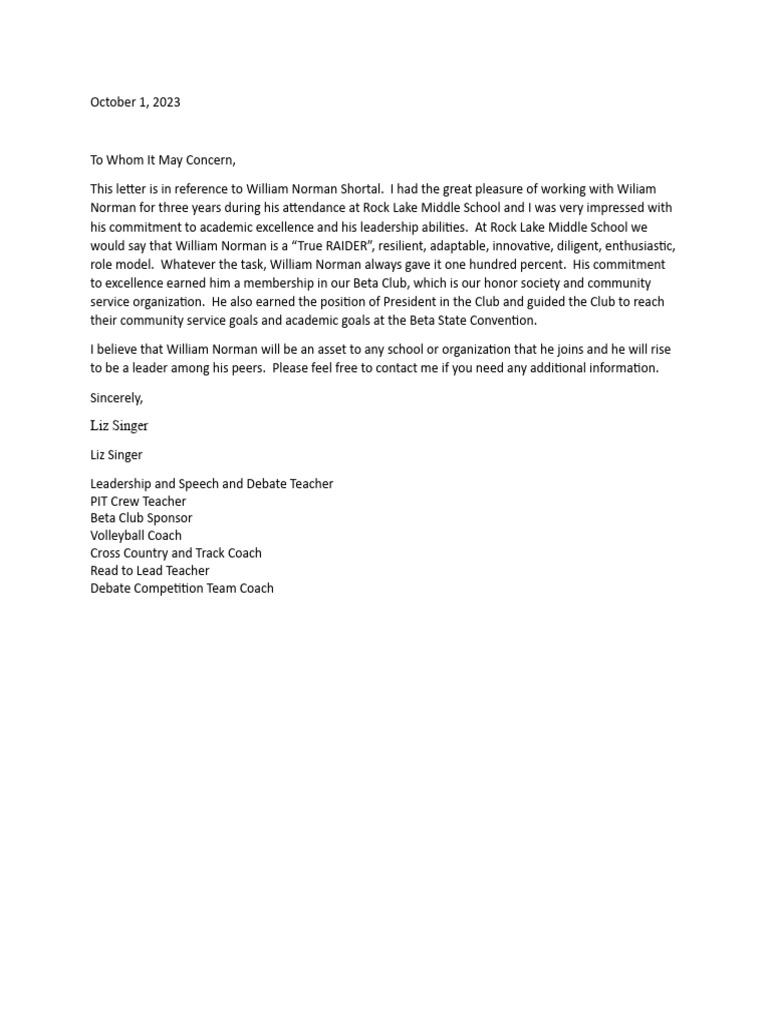Letter of Rec Shortal | PDF