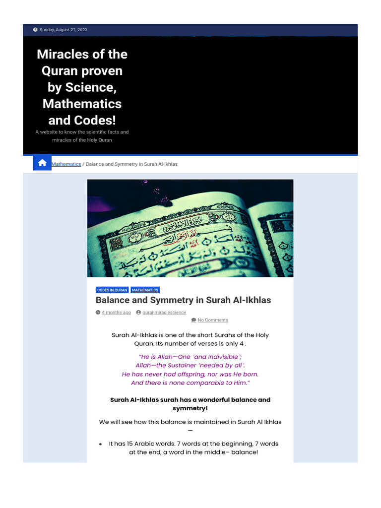 Balance and Symmetry in Surah Al-Ikhlas - Miracles of the Quran Proven ...