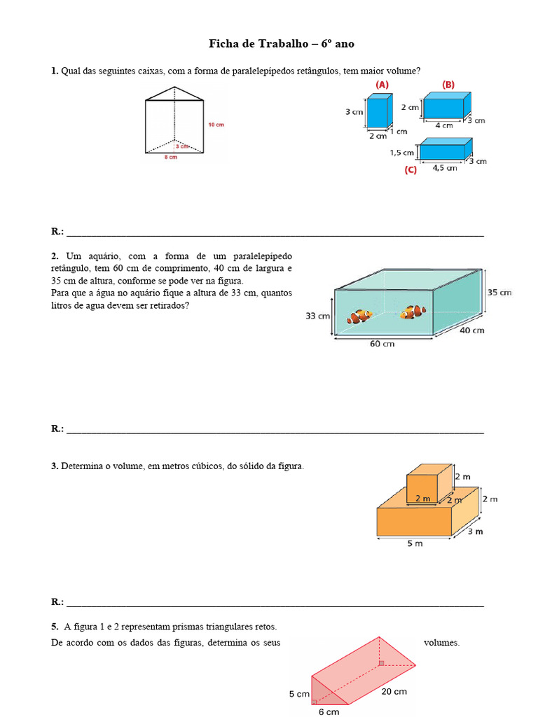 Cálculo de Volumes para 6º Ano | PDF | Metro | Geometria Euclidiana