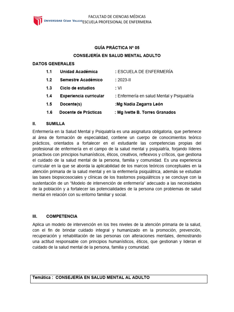 Guía de Práctica 05 | Descargar gratis PDF | Adultos | Salud mental