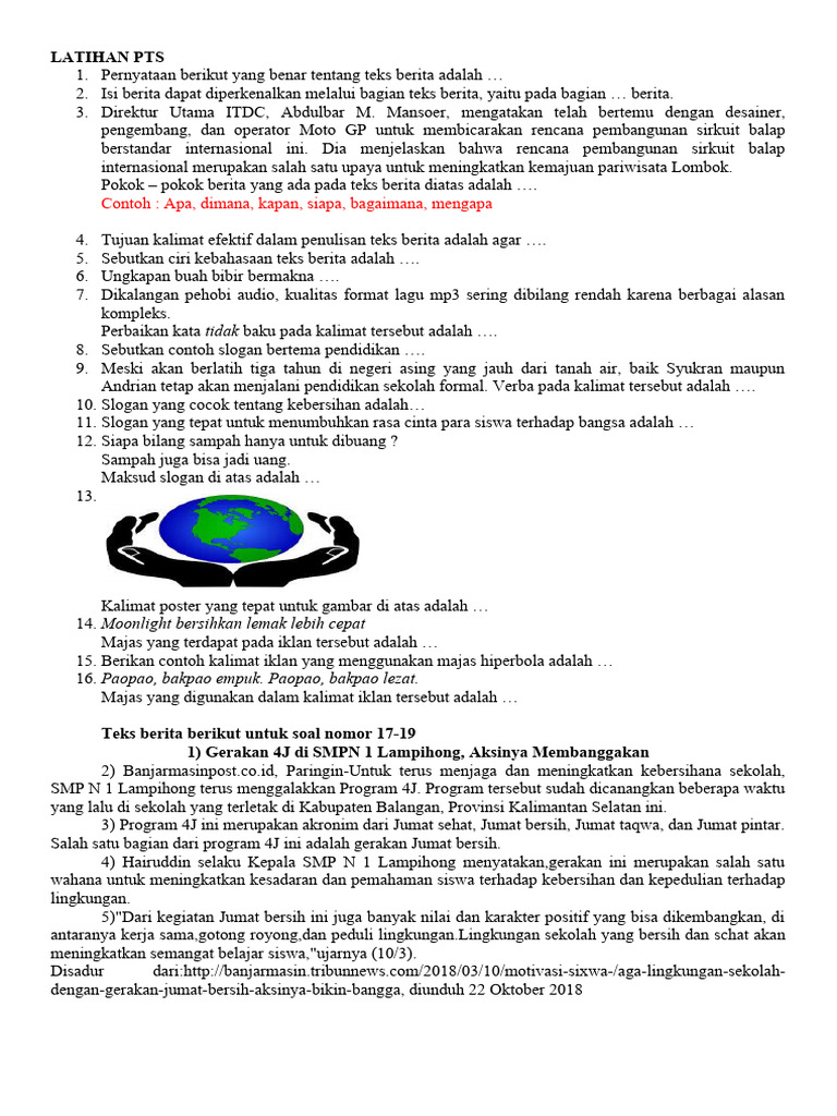 Latihan PTS Bindo | PDF