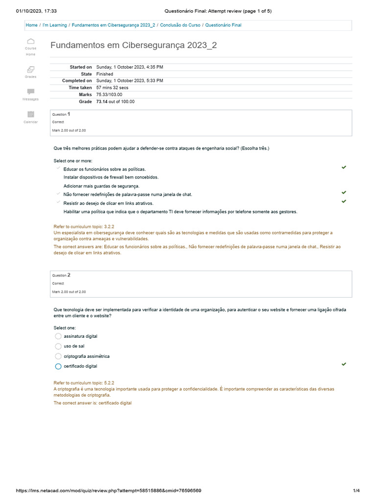 Questionário Final - Attempt Review (Page 1 of 5) - 1-Combinado | PDF