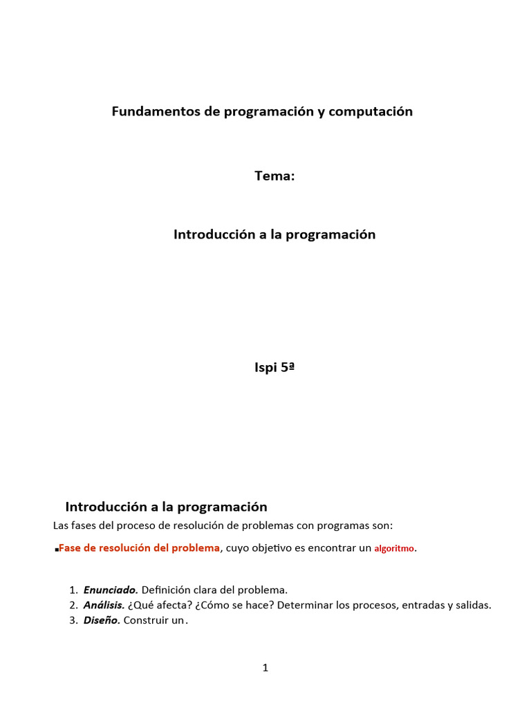 Resumen-introduccion a la programacion | PDF | Programación de computadoras | Algoritmos