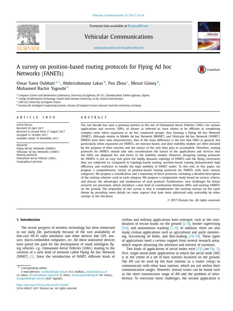 A Survey On Position Based Routing Protocols For Flying Ad Hoc Pdf