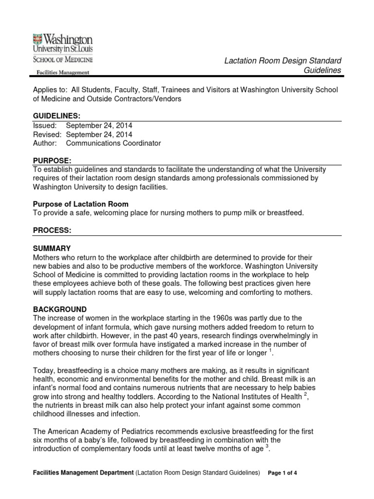 Lactation Room Design Standard Guidelines | PDF