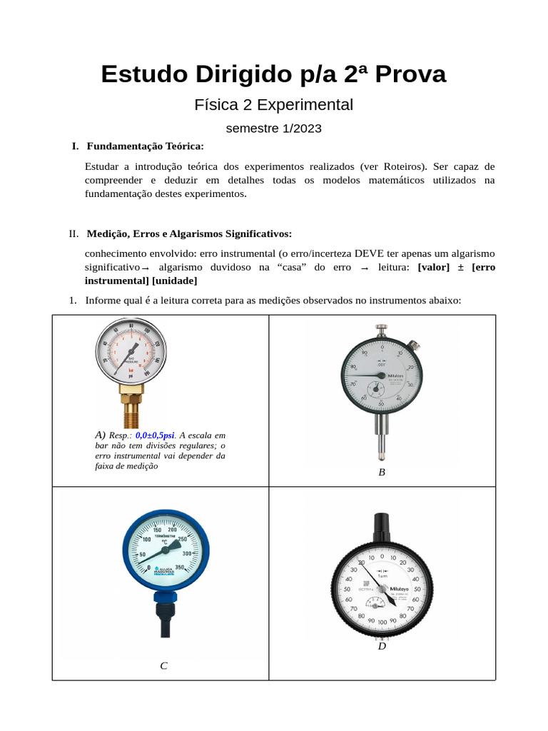 Estudo Dirigido: Física Experimental 2023 | PDF