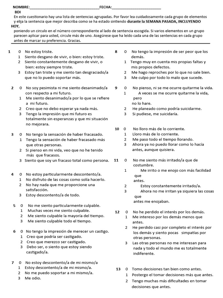 BDI Spanish. Doc | PDF