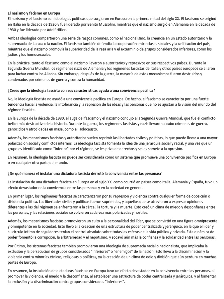 Nazismo y fascismo: ideologías destructivas | PDF | Fascismo | Alemania ...