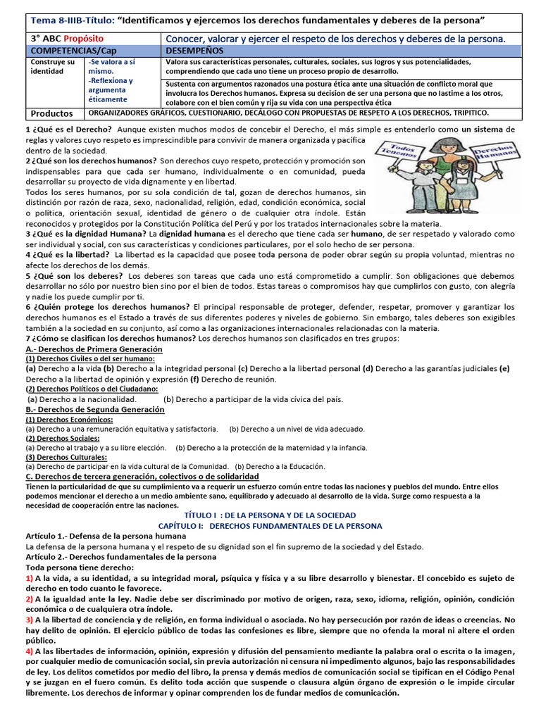 Tema 8-Ejercemos Nuestros Derechos y Deberes-3°DPCC-25-09-2023 | PDF