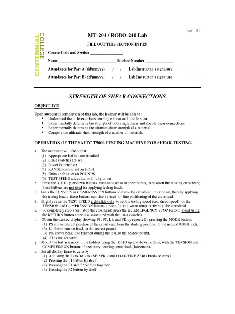 Shear Connection Lab Guide | PDF