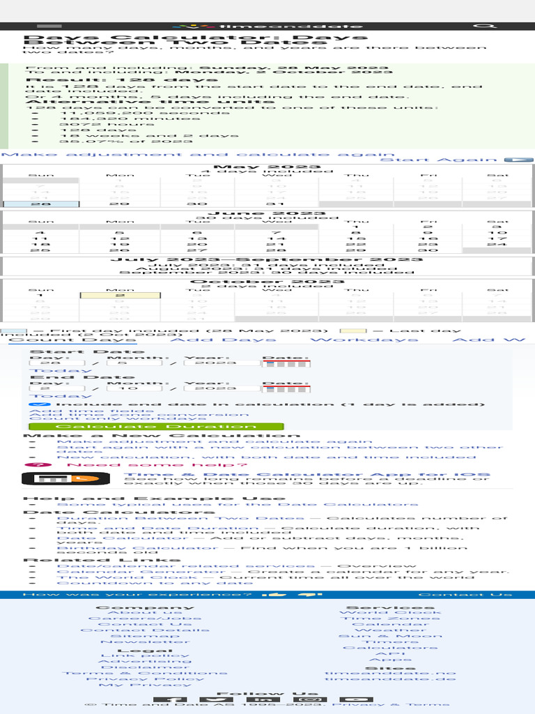 Calculate Duration Between Two Dates - Results | PDF