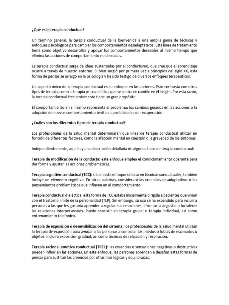 Terapia Conductual: Tipos y Enfoques | PDF | Terapia de conducta ...