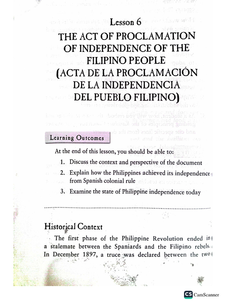 Act of Proclamation of Independence of Filipino People | PDF