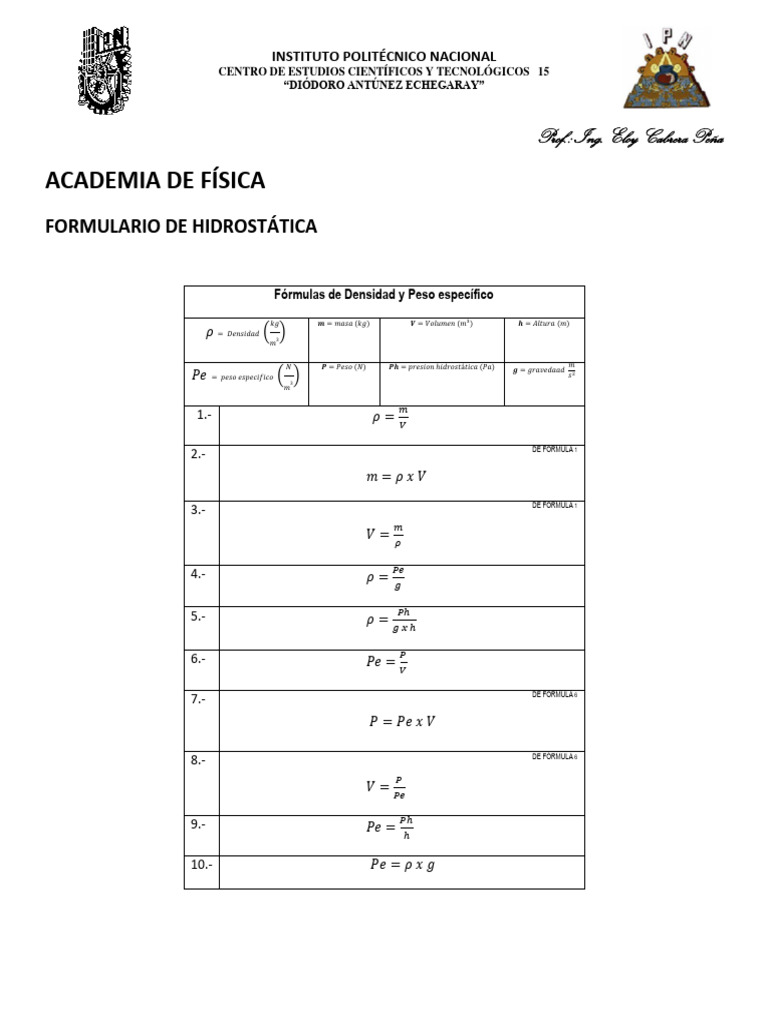 Formulario densidad y peso especifico (1) | PDF