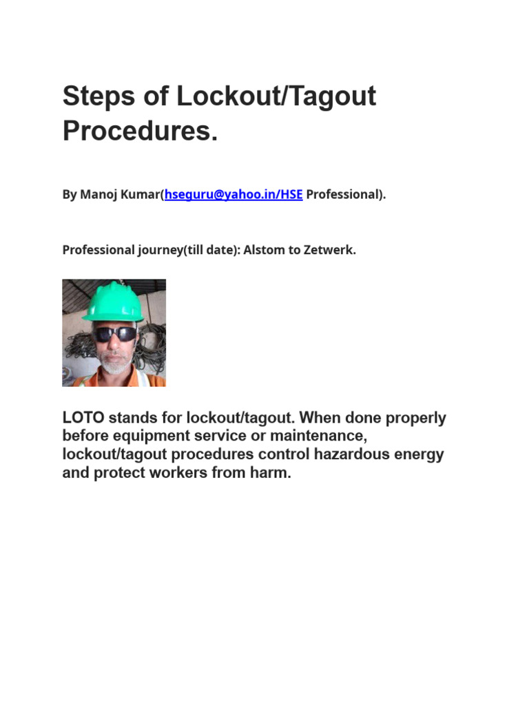 Steps of LOTO. | PDF