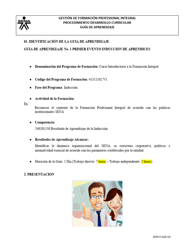 GFPI-F-019 - Formato - Guia - de - Aprendizaje No. 1 INDUCCION | PDF