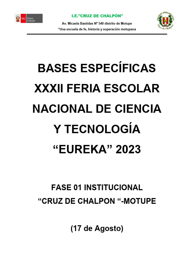 Bases de Eureka 2023 Fase Institucional | PDF