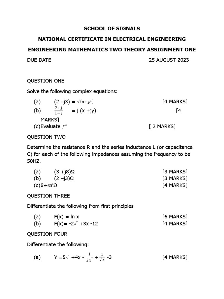 Engineering Maths 2 Theory Assignment One 2023 | PDF