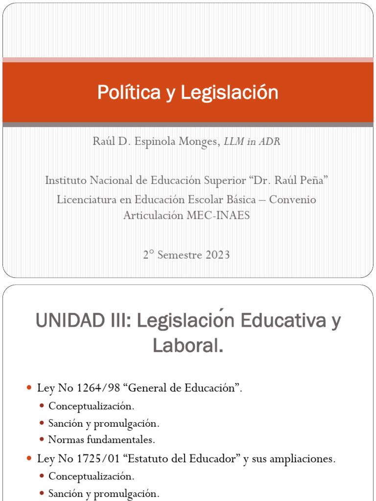 Unidad 3.primera Parte - Legislación Educativa y Laboral | PDF