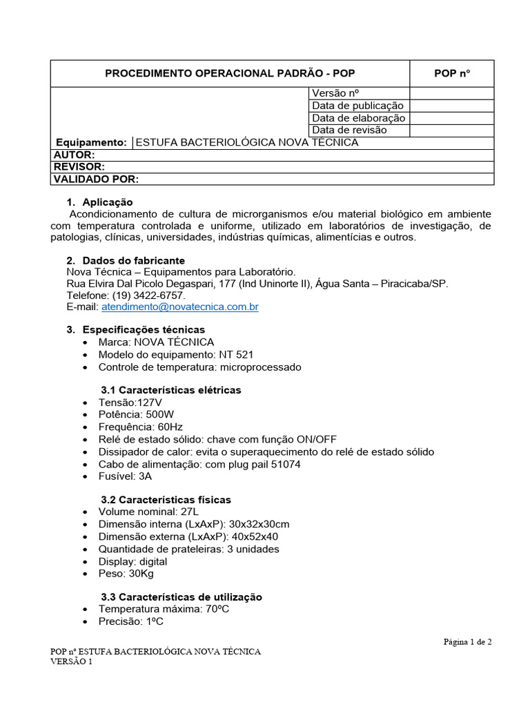 Pop 003 Estufa Bacteriológica Nova Técnica | PDF