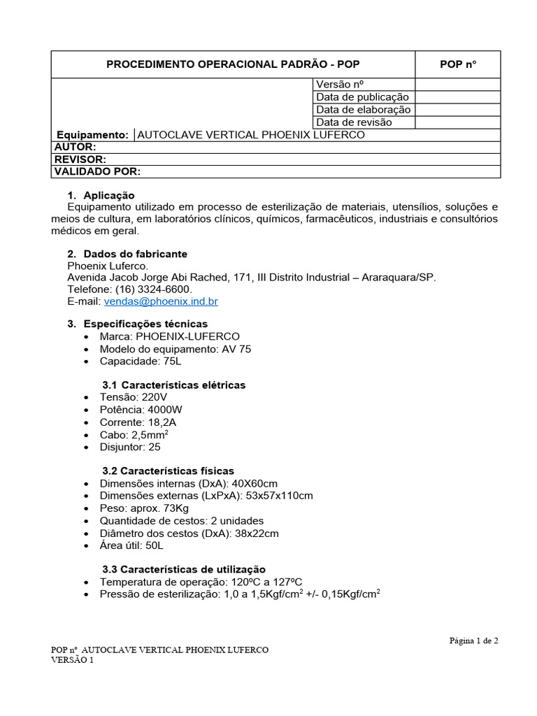 POP 001 AUTOCLAVE VERTICAL PHOENIX LUFERCO | PDF