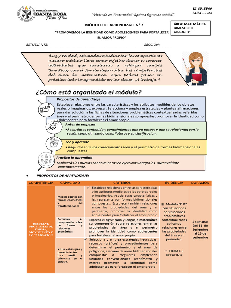 Módulo de Aprendizaje N 7 Areas555 | PDF | Aprendizaje | Matemáticas