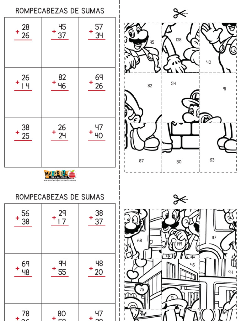 Rompecabezas de Sumas - Mario Bros | PDF