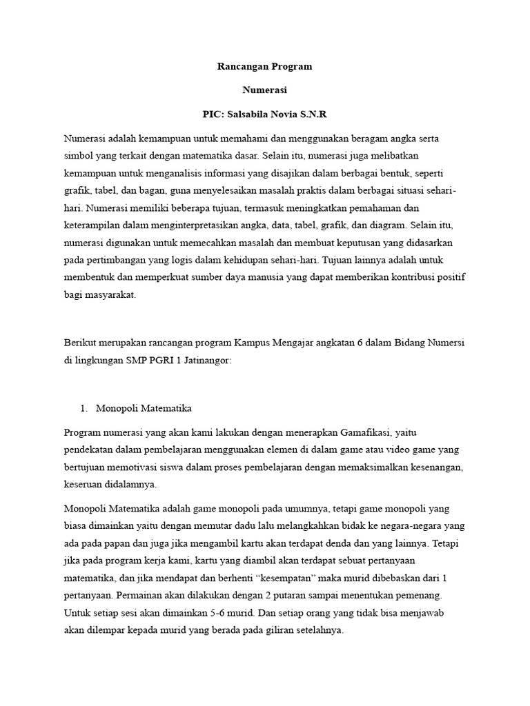 Rancangan Program Numerasi | PDF | Komputer
