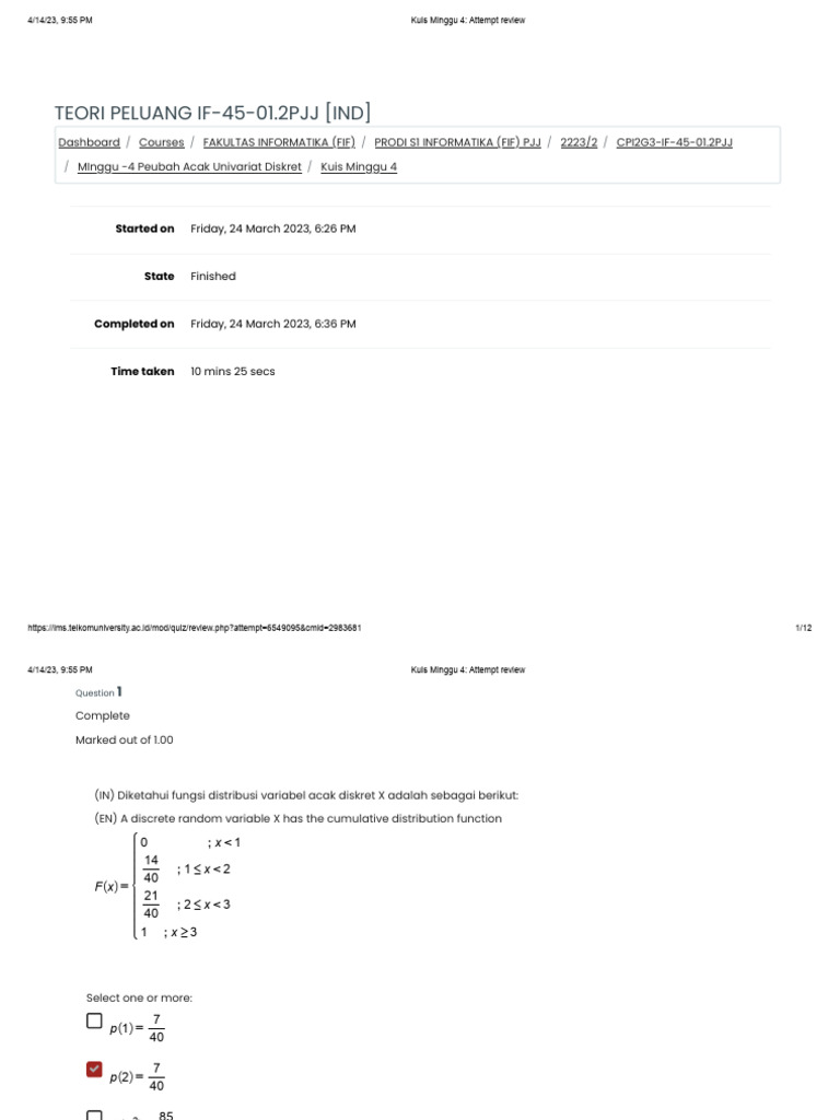 Kuis Minggu 4 - Attempt Review11 | PDF | Probability Theory | Statistical Theory
