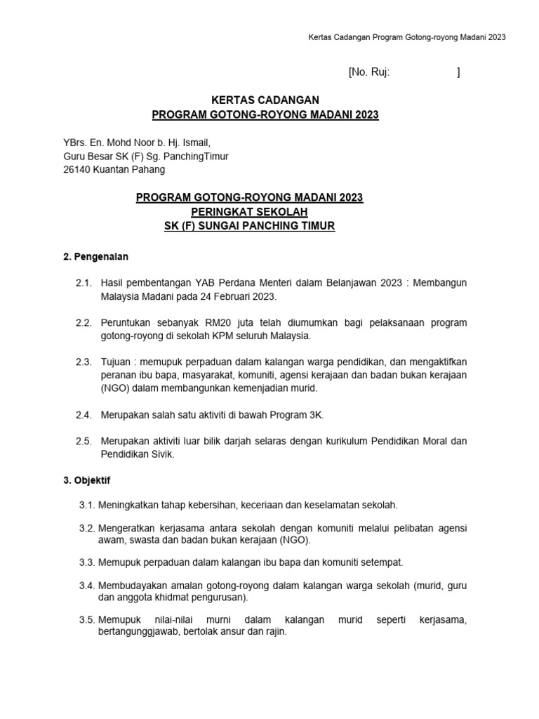 Kertas Kerja Program Gotong Royong Madani 2023 | PDF