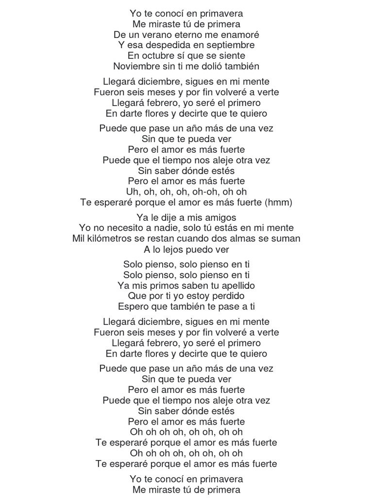 Letra de "Yo te conocí en primavera" | PDF