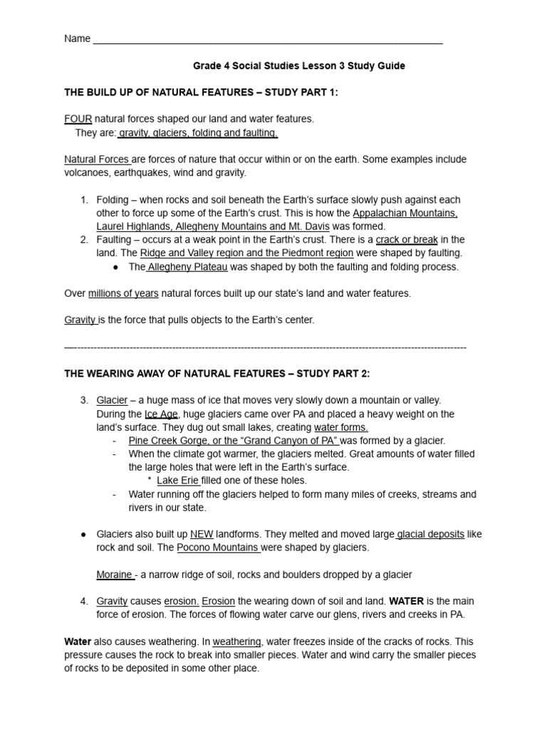 Social Studies Lesson 3 Study Guide | PDF | Glacier | Erosion