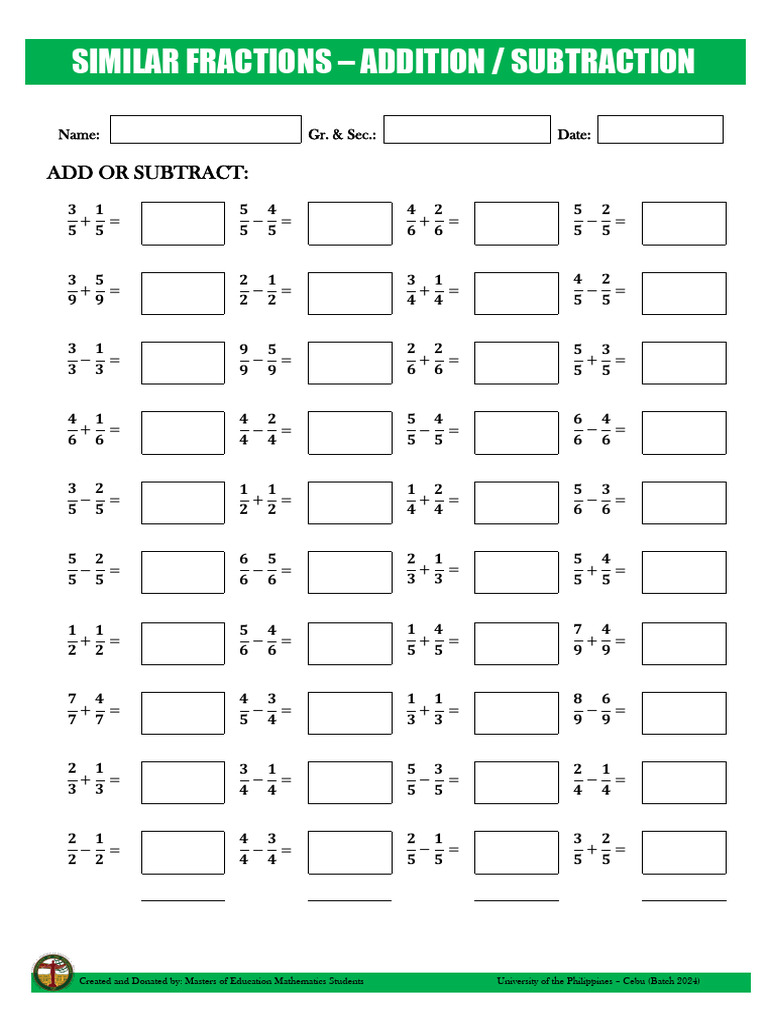 Fraction Add and Subtract Similar Fractions | Download Free PDF ...