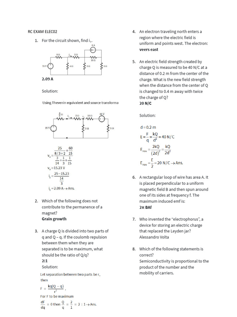 RC EXAM ELEC02 DC Circuits | PDF | Capacitor | Electricity