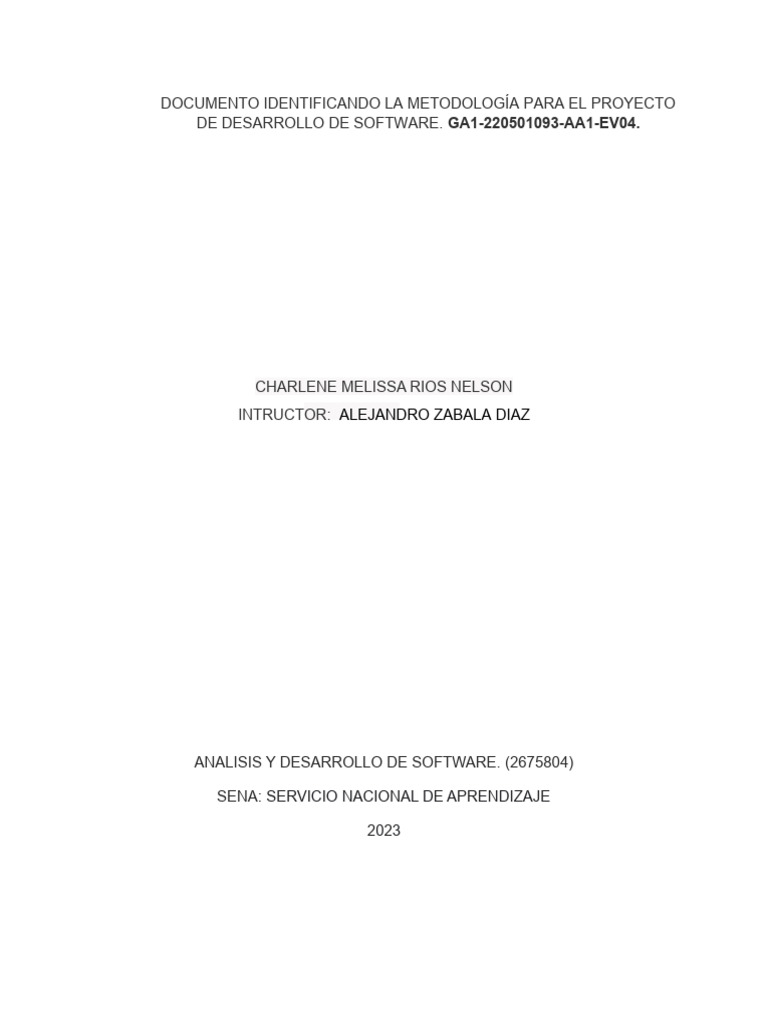 Documento Identificando La Metodología para El Proyecto de Desarrollo de Software | PDF ...