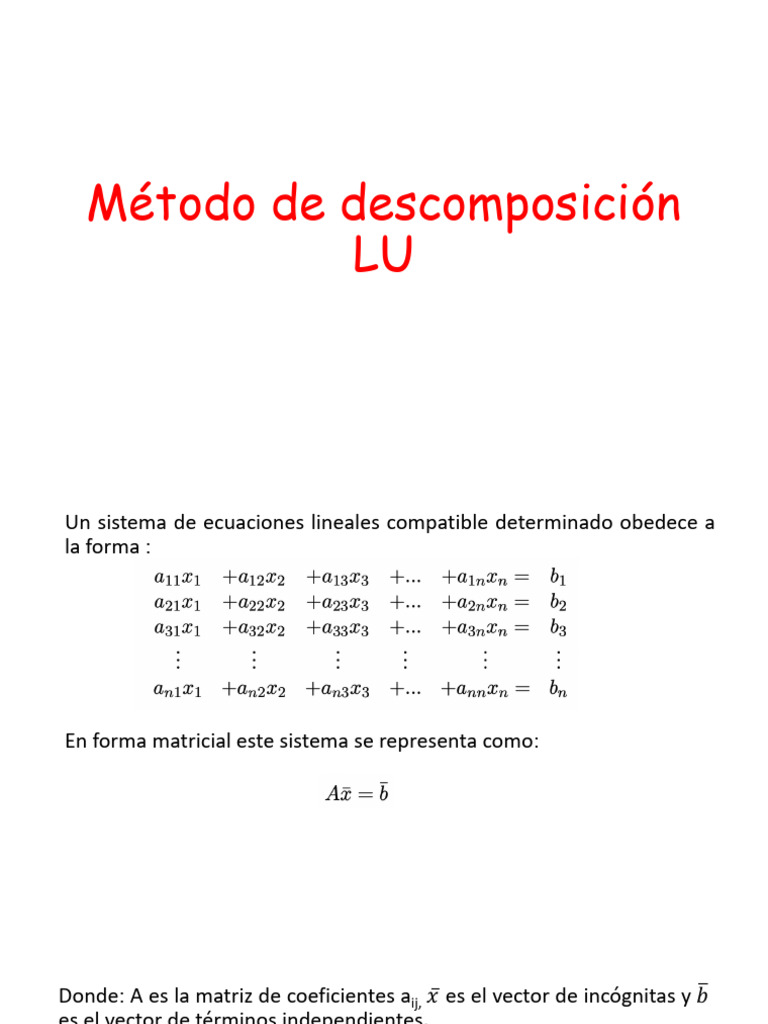 Método de Descomposición LU. Crout y Doolittle | PDF