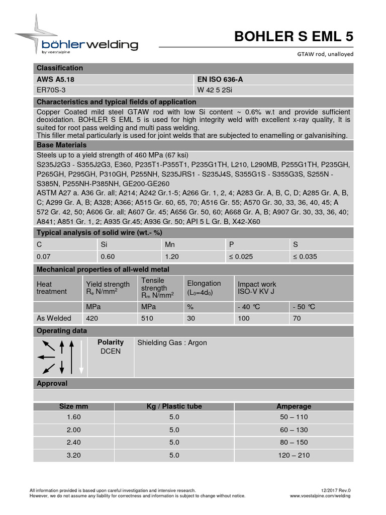 TIG Bohler S EML 5 ER 70S-3 | PDF