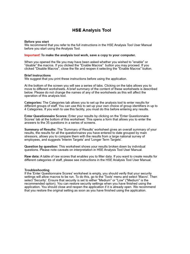 Hse Stress Tool Example | PDF | Microsoft Excel | Worksheet