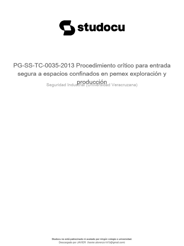 PG Ss TC 0035 2013 Procedimiento Critico para Entrada Segura A Espacios Confinados en Pemex ...