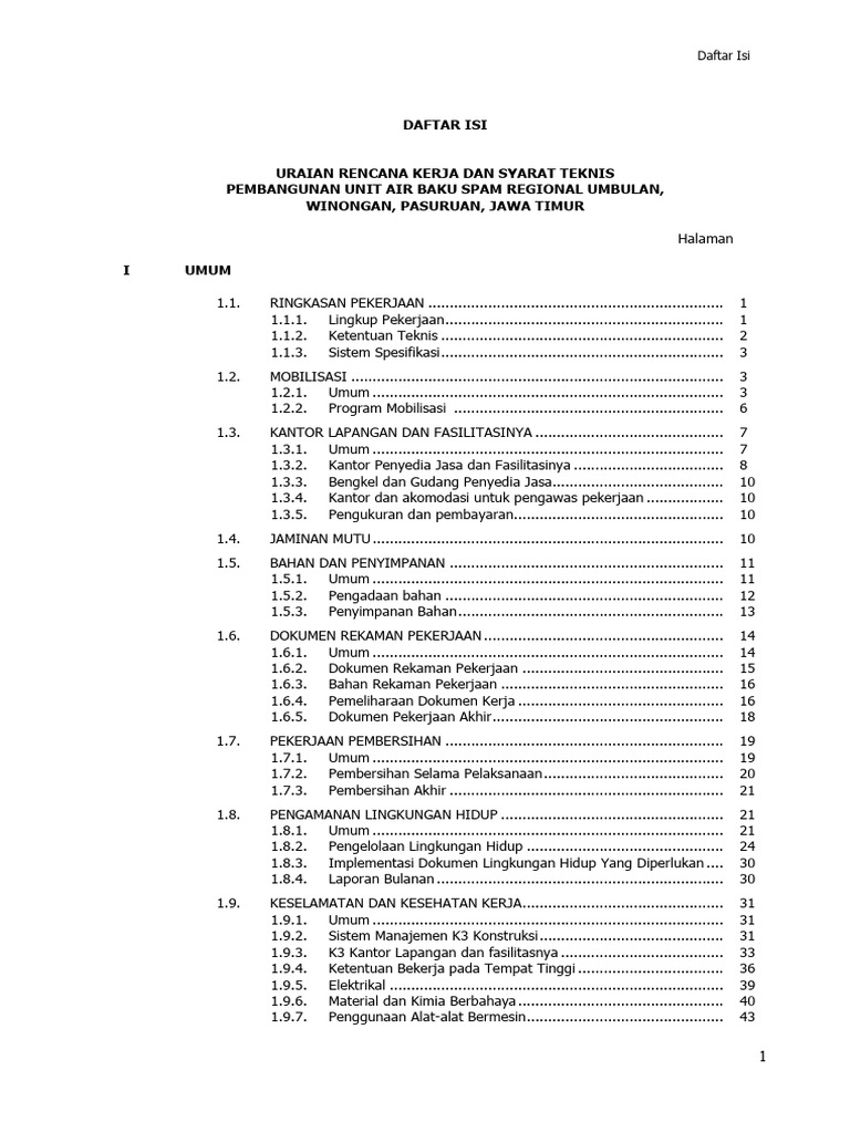 Rencana Kerja Pembangunan SPAM Umbulan | PDF