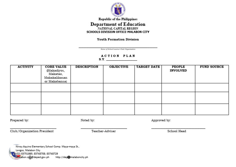 School Learner Club Organization Action Plan Template | PDF