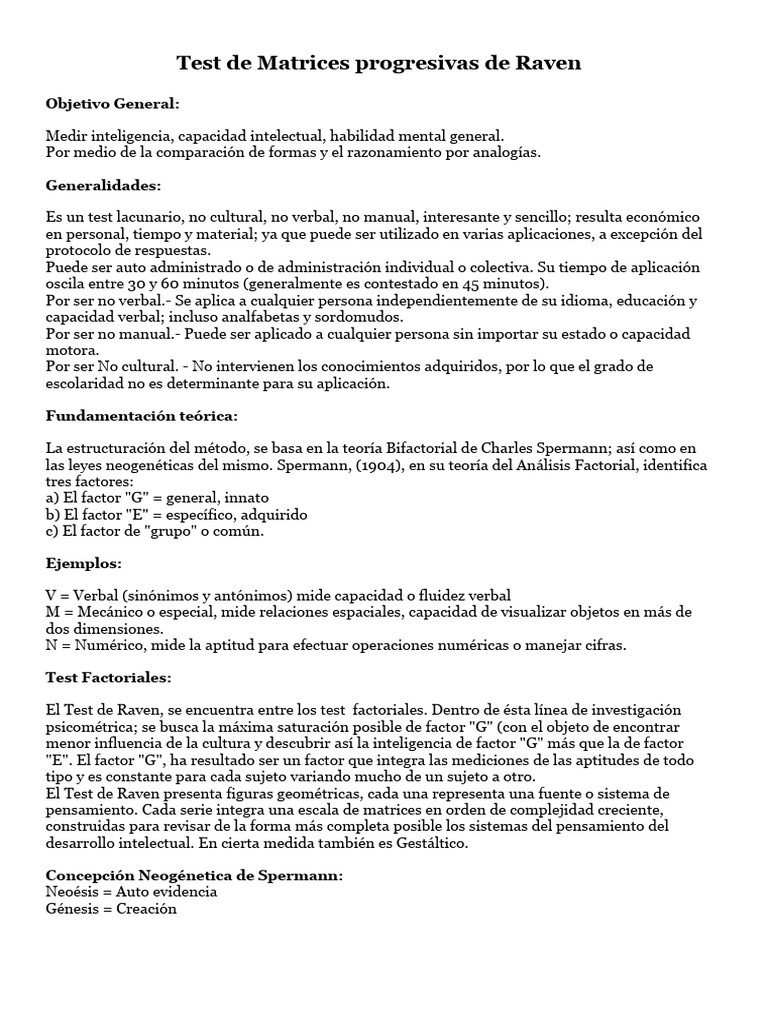 Test J C Raven Matrices Progresivas | PDF