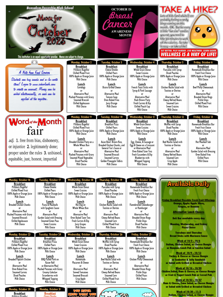 High School Print Menu Oct 2023 | PDF | Lunch | Meal