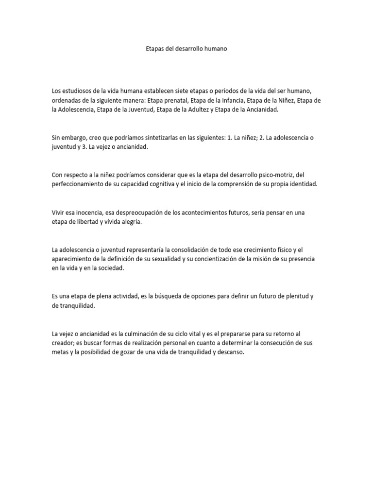 Etapas Del Desarrollo Humano Pdf