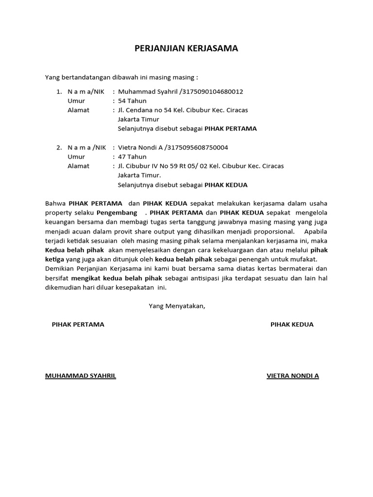 Perjanjian Kerjasama Muhammad dan Vietra | PDF
