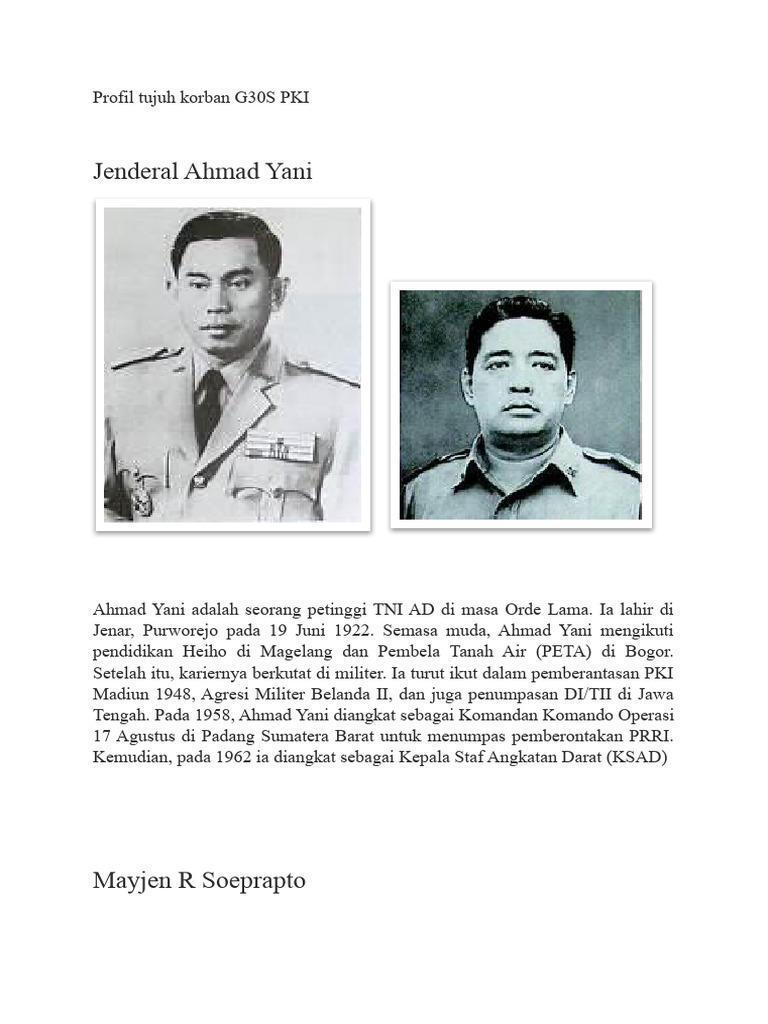 Profil Tujuh Korban G30S PKI | PDF