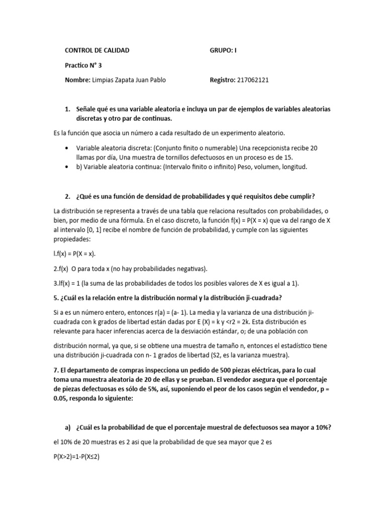 Ejer Cap 3 Juan Pablo Limpias Zapata | PDF | Distribución de probabilidad | Variable aleatoria