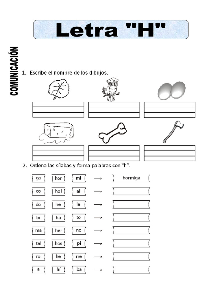 Ficha de La Letra H para Primero de Primaria | PDF