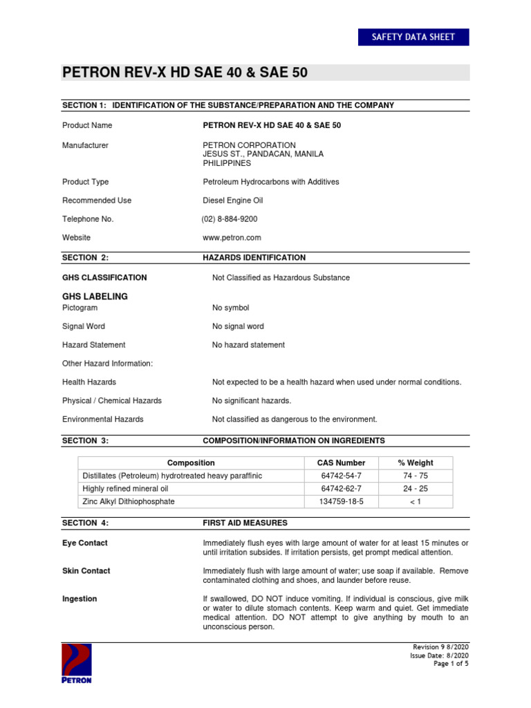 SDS Petron Rev X HD 40 and HD 50 Rev 10 | PDF