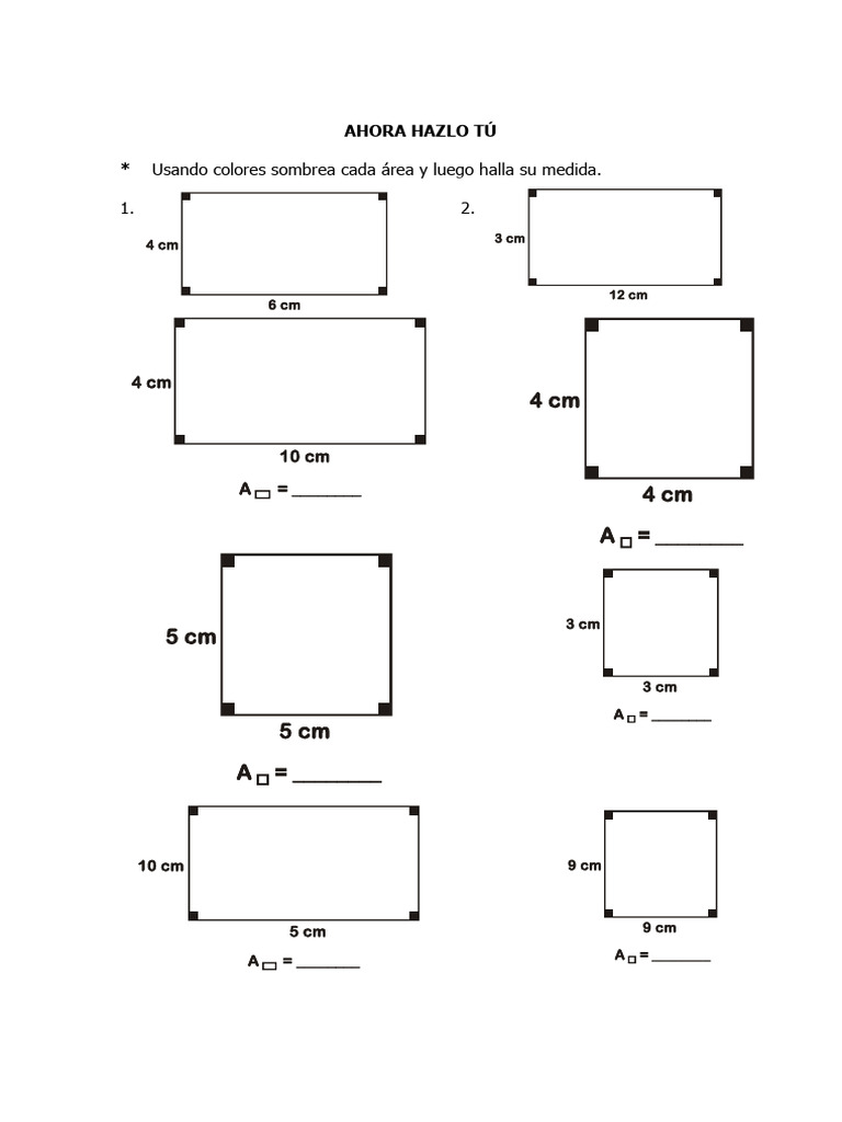 Area Del Cuadrado y Rectangulo 5to P | PDF